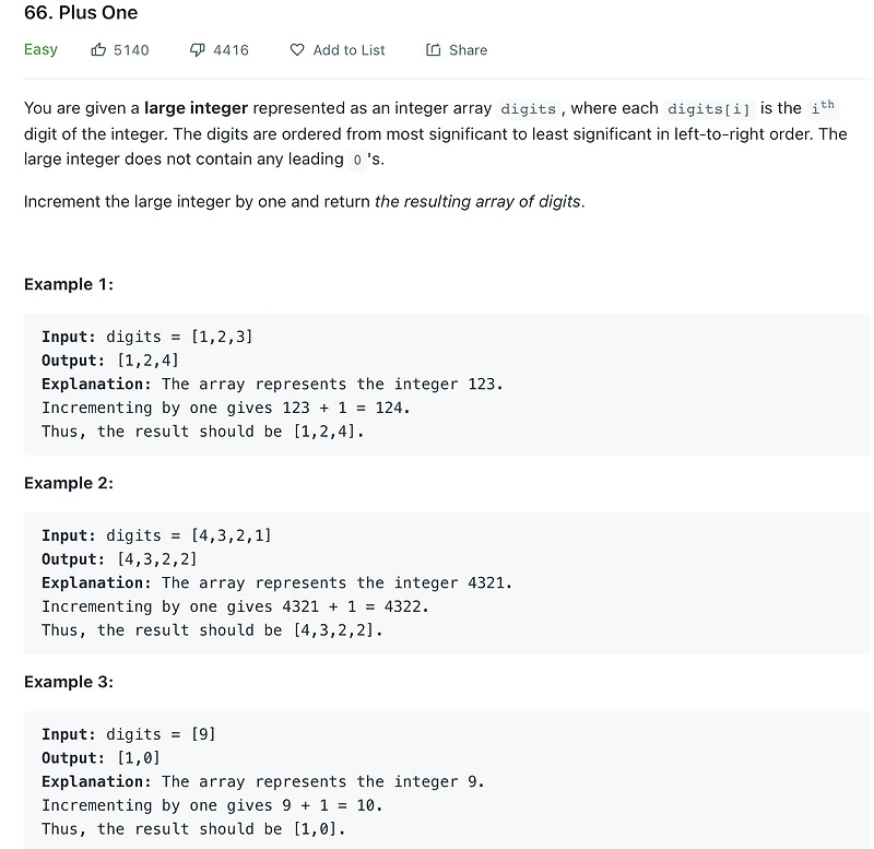 IT 기술 따라잡기 :: Leetcode 66. Plus One - Easy