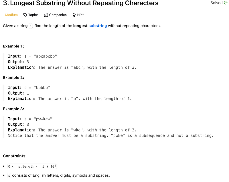 LeetCode [3]: Longest Substring Without Repeating Characters — 개발하는 장씨
