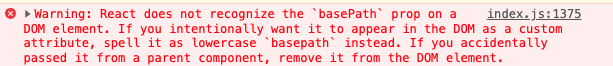 react-admin error: React does not recognize the 'basePath' prop on a DOM element. If you ...
