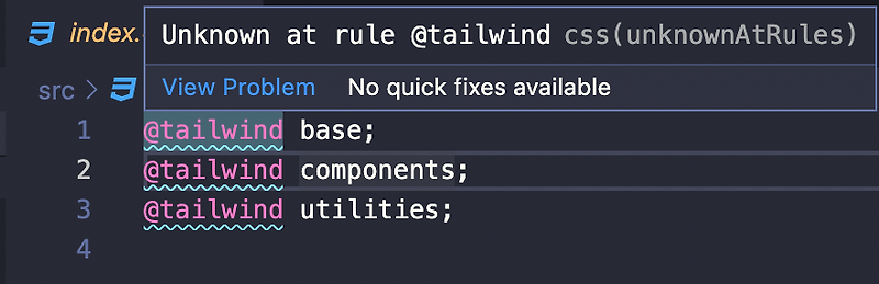 [Warning] Unknown at rule @tailwind css : React에서 TailwindCSS 사용 시 발생하는 경고