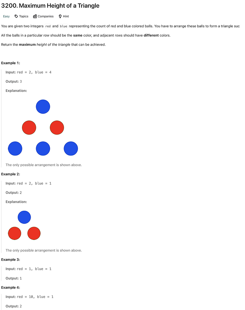 LeetCode [3200]: Maximum Height of a Triangle — 알고리즘 노트