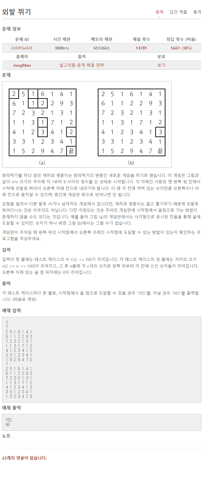 [Javascript] Algospot_JUMPGAME. 외발뛰기 — 코딩하는 고릴라