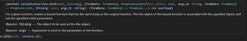 next.js server action bind() example / pass argument