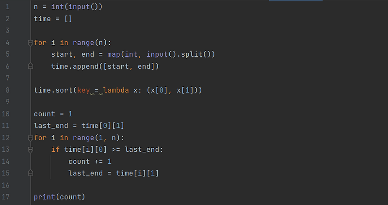 [백준/Python] #1931 : 회의실 배정 - 그리디 — 개화