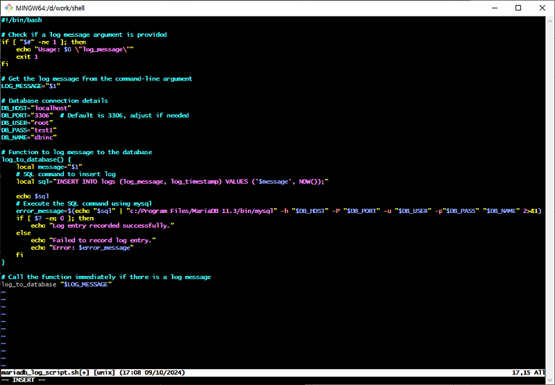 Logs 테이블에 log 쌓는 shell script