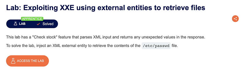 Portswigger - Exploiting XXE using external entities to retrieve files solution
