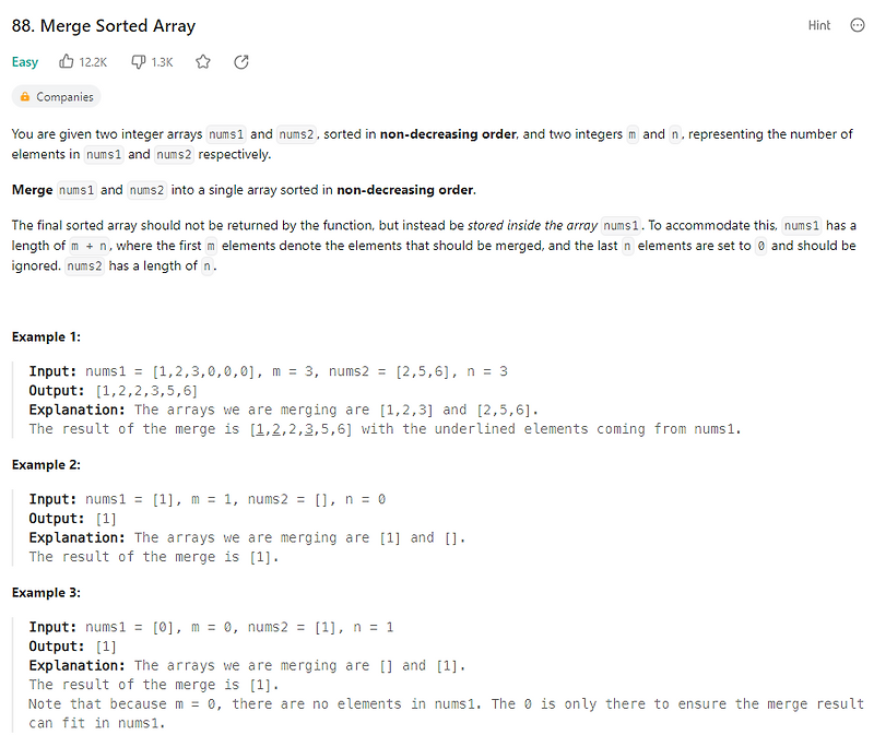 [코테] Merge Sorted Array — 개발 벌크업