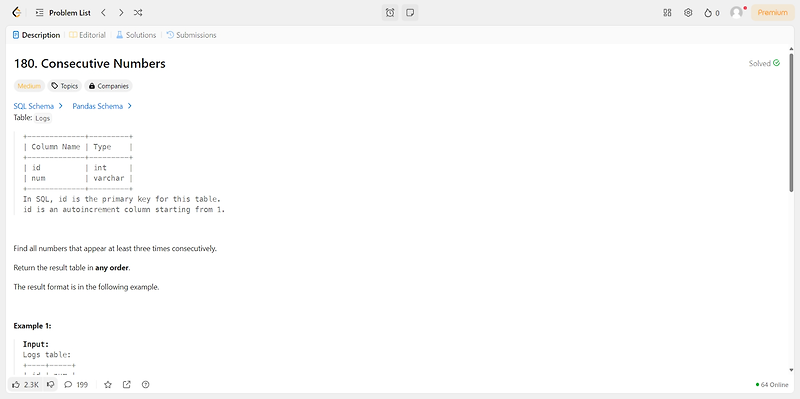 [LeetCode] 180. Consecutive Numbers