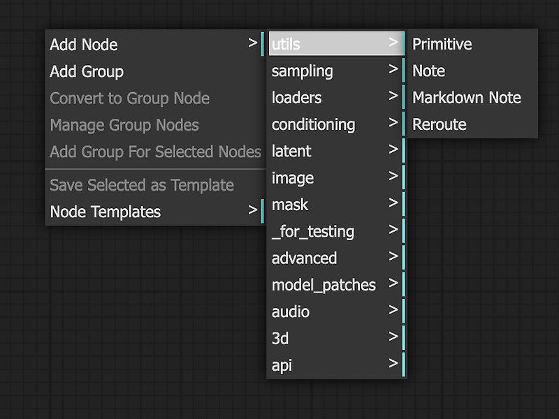 Stable Diffusion의 다양한 node group들