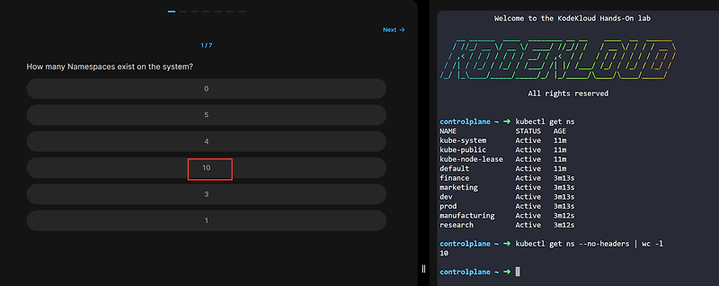 Kubernetes KodeKloud Lab - Practice Test - Namespaces :: oneway's history