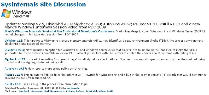 [시스템툴]Sysinternals Tools Update - VMMap v2.5, Disk2vhd v1.4, Sigcheck ...