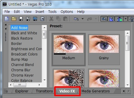 [Vegas10] 비디오FX(Effect) 적용 및 설정하기