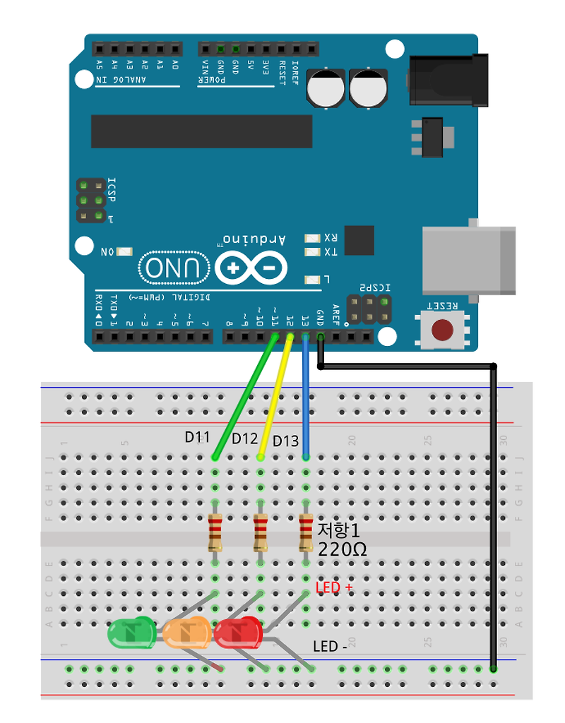 Arduino Led 3개 순서대로 깜빡이기