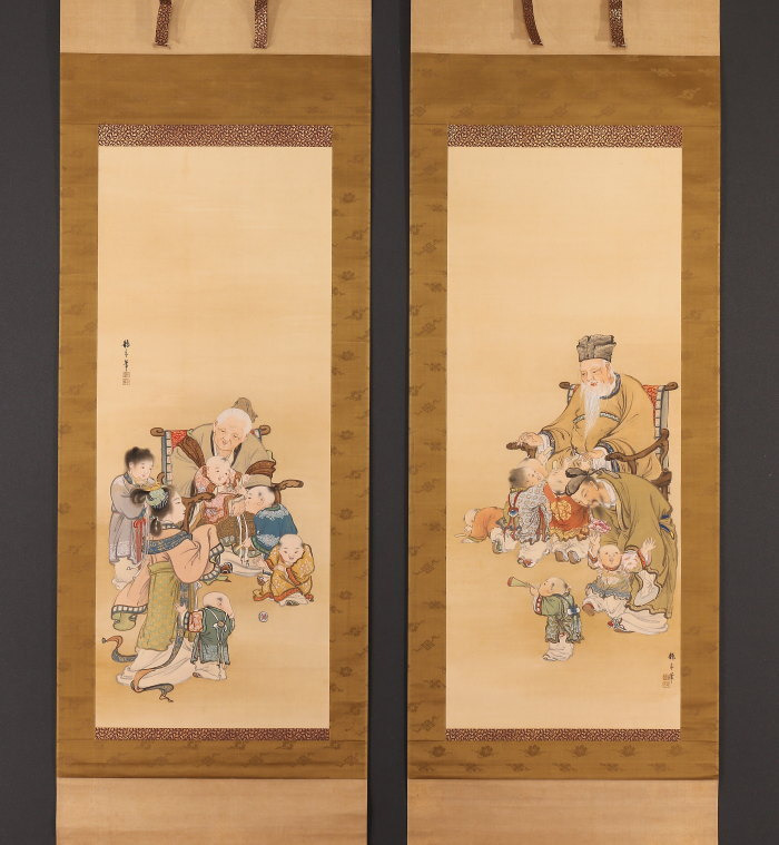 【伝来】a5063〈高橋龍亭〉双幅 郭子儀図 共箱