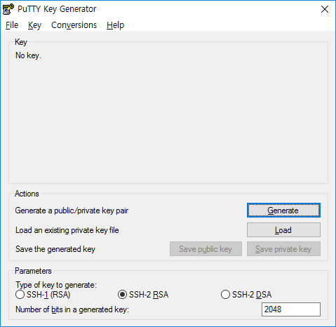 PuTTYgen. RSA and DSA key generation utility. 설치. 기본 사용법.
