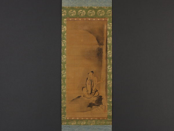 【伝来】a6846〈狩野常信〉人物図 象牙軸 金襴表具 江戸前期