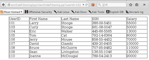 WebGoat :: LAB: Client Side Filtering# Stage 2 — 빨리 찾고 쉬자. Tiprest