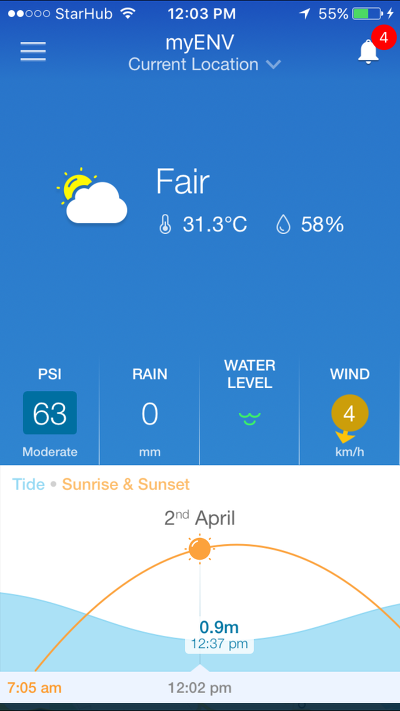싱가폴 헤이즈 및 날씨 정보 앱 myNEA app