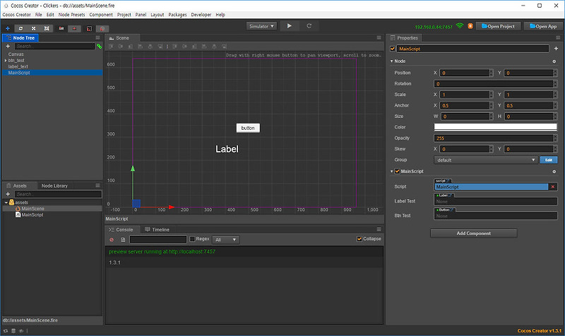 Cocos Creator 강좌 - Button 클릭 이벤트 구현해 보기 (Cocos2d-js button event) :: 해피류
