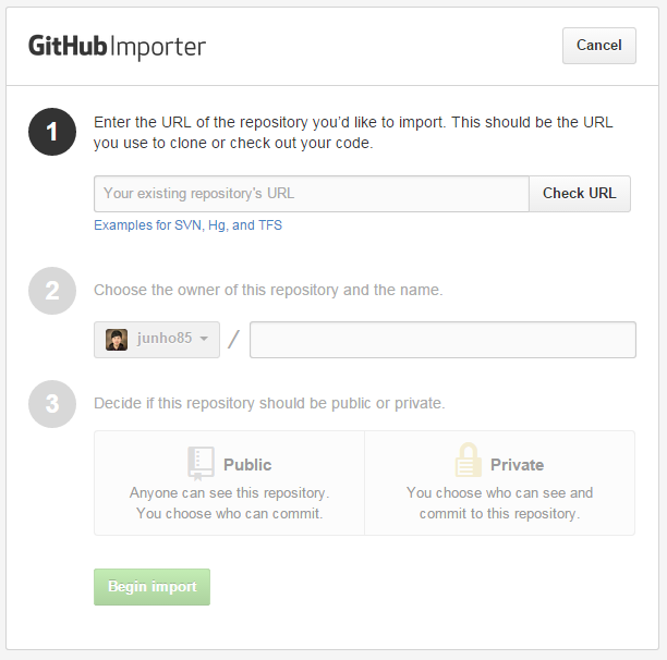 GitHub Importer 를 이용한 svn to github migration