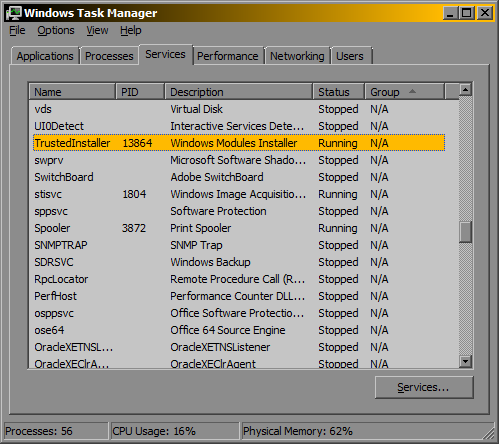 서비스 프로세스, Windows Modules Installer, TrustedInstaller.exe - AHNDOORI ...