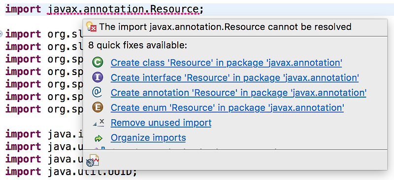 Javaspring The Import Javaxannotationresource Cannot Be Resolved 