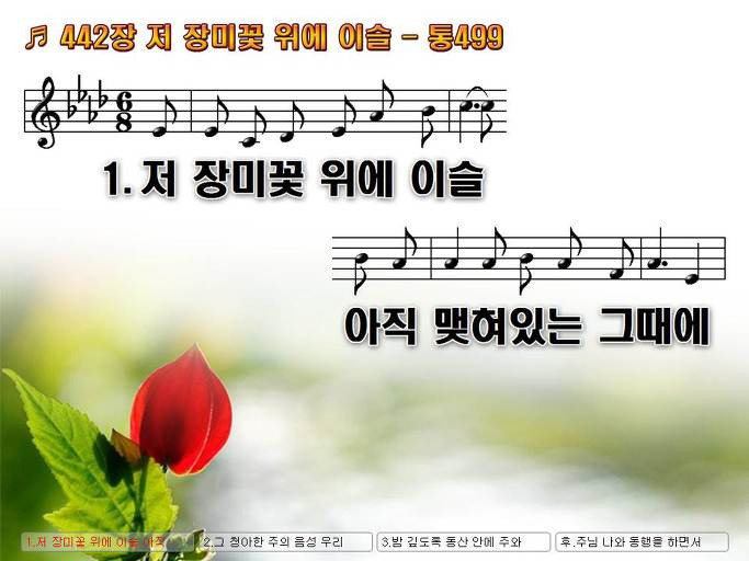 새찬송가 442장 저 장미꽃 위에 이슬 통합찬송가 499장 Nwc Ppt악보 Praise And Worship Service