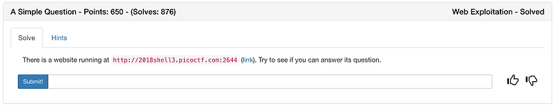 [picoCTF] A Simple Question :: Hubeen's Home
