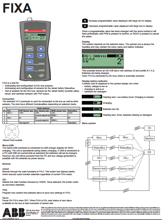 ABB 에이비비 Addressing and test unit for sensors FIXA 수리문의 구매문의 제품메뉴얼 1522 ...