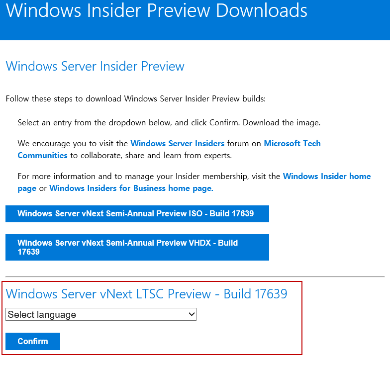 Windows Server 2019 LTSC, 버전 1803 프리뷰 빌드 17639 배포됨 [배포 종료]