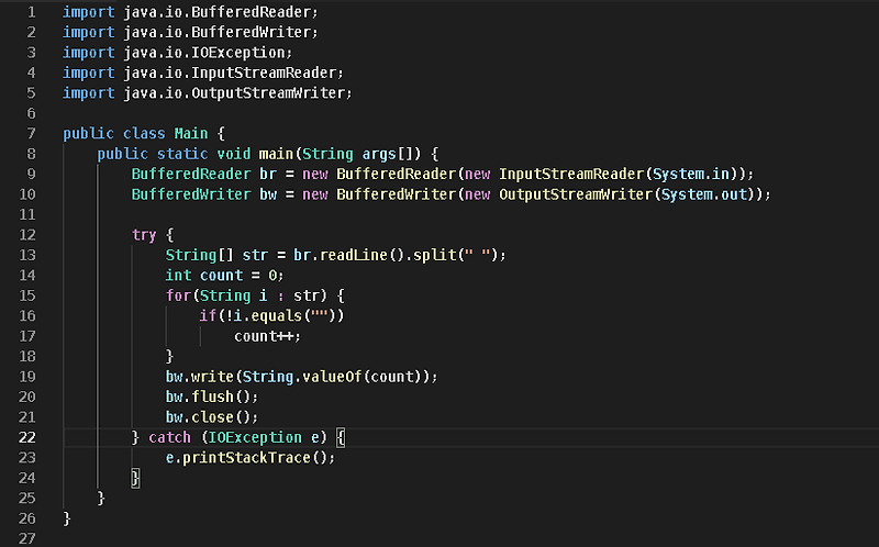알고리즘 단계별로 풀어보기 : BOJ-1152(단어의개수)