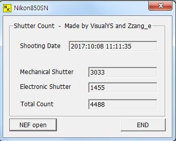 Nikon DSLR Shutter Count (니콘컷수) for checking the mechanical shutter of D850