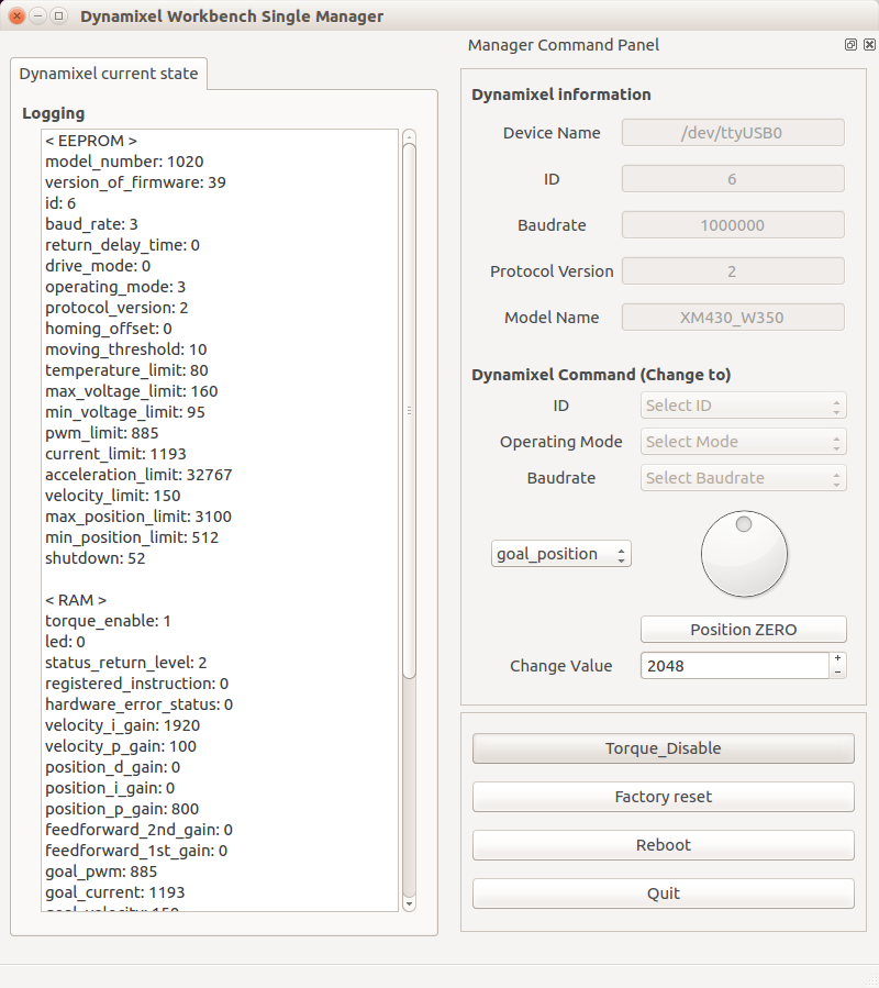ROS에서 로보티즈 다이나믹셀 움직여보기 Dynamixel Workbench