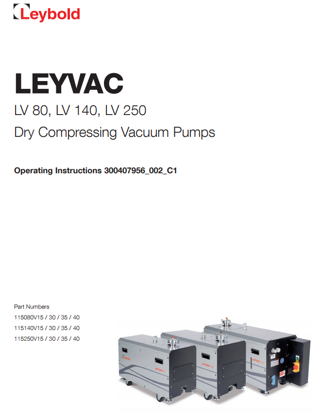 Leybold LEYVAC LV80 LV140 LV250 300407956-002-C1 수리문의 구매문의 제품메뉴얼 사용자설명서 1522-7409