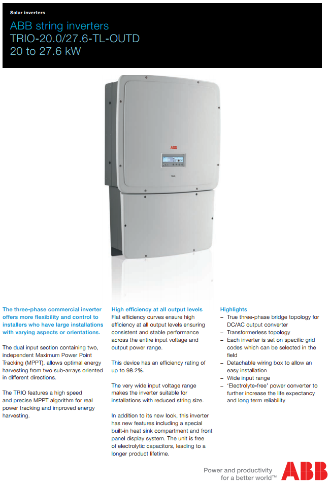 에이비비 ABB string inverters TRIO-20 6-TL-OUTD 수리문의 제품메뉴얼 구매문의 1522-7409