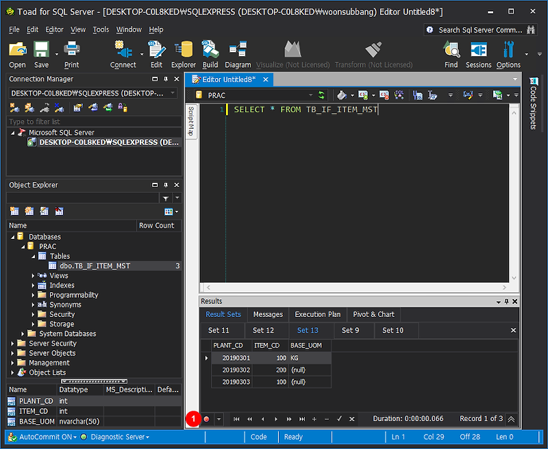 //Toad for SQL UPDATE 문 없이 Grid 에서 데이터 수정하기 : Sub