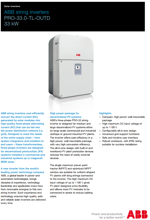 에이비비 ABB string inverters PRO-33.0-TL-OUTD 수리문의 구매문의 제품메뉴얼 사용자설명서 1522-7409