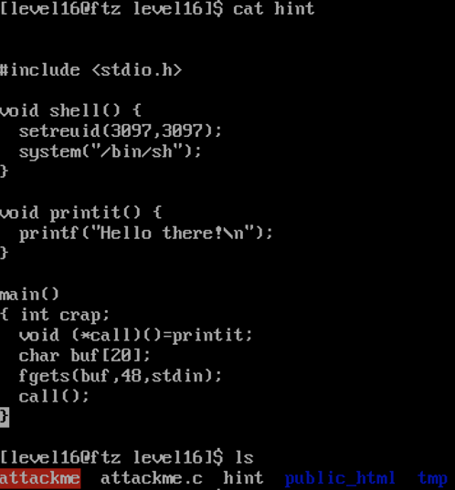 Hackerschool Ftz Level16 함수 포인터 변조 Bash Shellscript Python Script