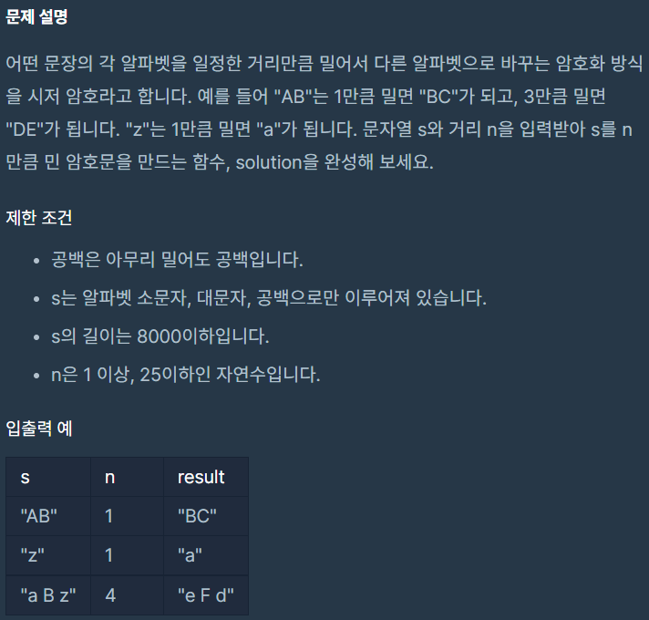 시저 암호 파이썬python 프로그래머스코딩테스트 연습lv1 — 해시태그코딩 Coding