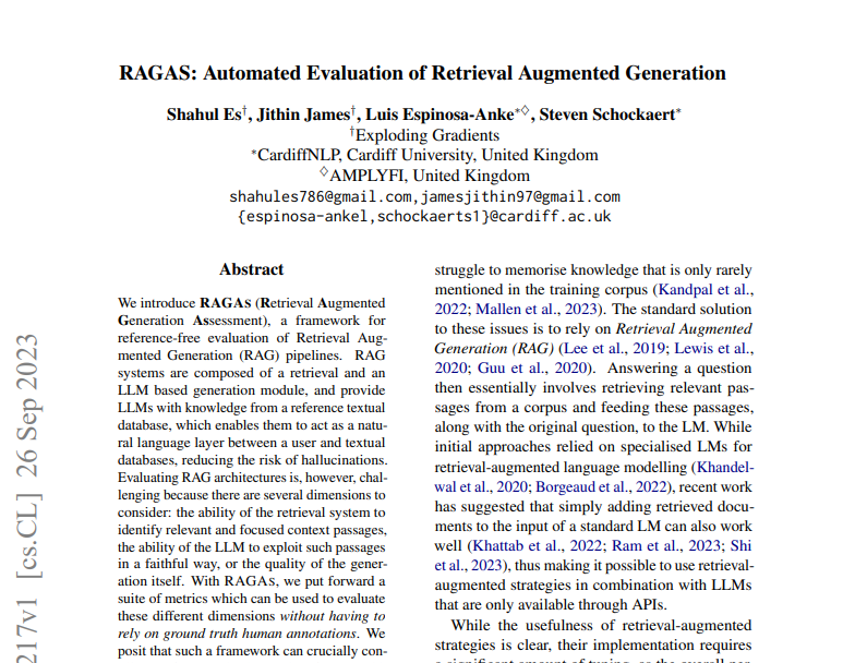 논문 리뷰 Ragas Automated Evaluation Of Retrieval Augmented Generation2023 Rag 평가 프레임워크