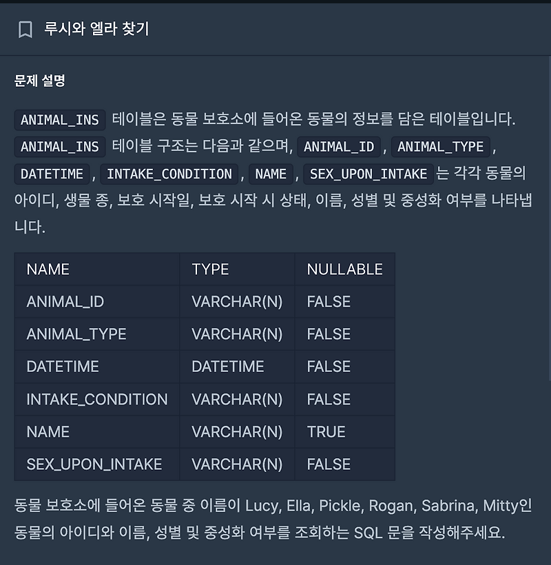 Programmers Mysql 루시와 엘라찾기