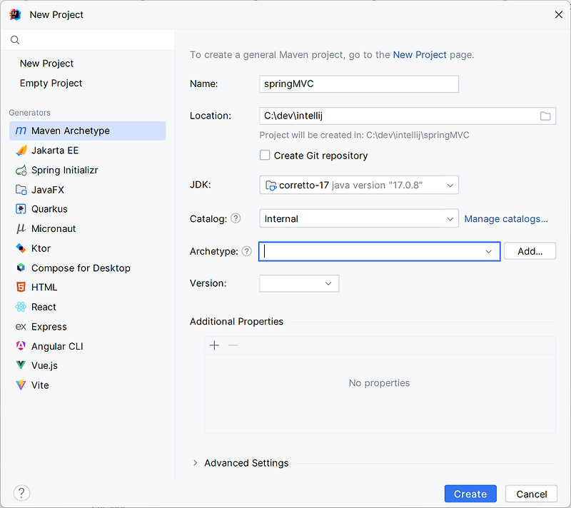 Intellij 에서 Spring Mvc 프로젝트 생성