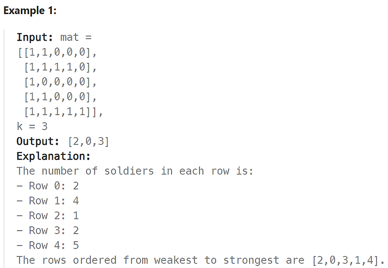99클럽 코테 스터디 29일차 1337 The K Weakest Rows In A Matrix