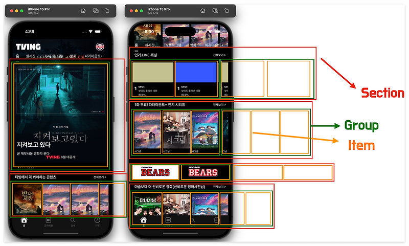 Ios Compositional Layout 으로 복잡한 Collectionview 구현 Tving 메인 뷰