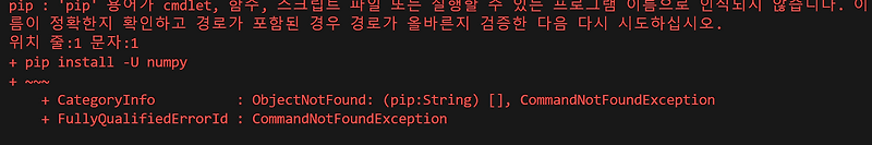 Pip Pip 용어가 Cmdlet 함수 스크립트 파일 또는 실행할 수 있는 프로그램 이름으로 인식되지 않습니다