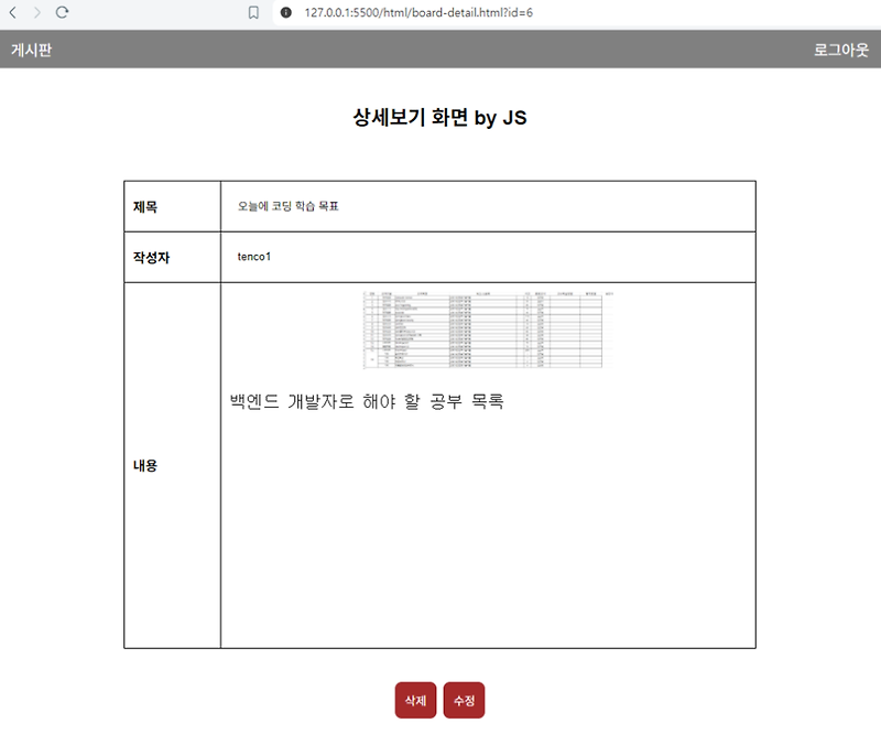 Javascript 게시판 만들기 8 Javascript Boarddetailjs 상세보기 화면 만들기