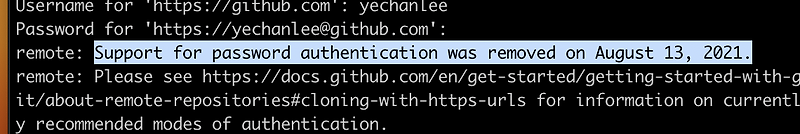 Support For Password Authentication Was Removed On August 13 2021에러 해결방법 Git — Yellongit
