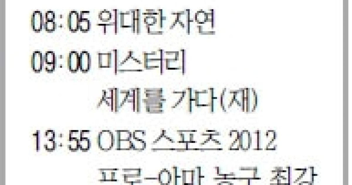 [1일(土) 서울신문 STV·OBS·EBS]