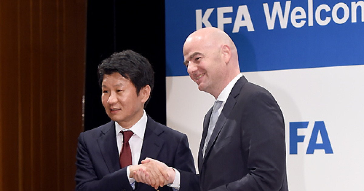 [MD포토] 인판티노-정몽규 'KFA와 FILA가 힘을 합쳐야죠'