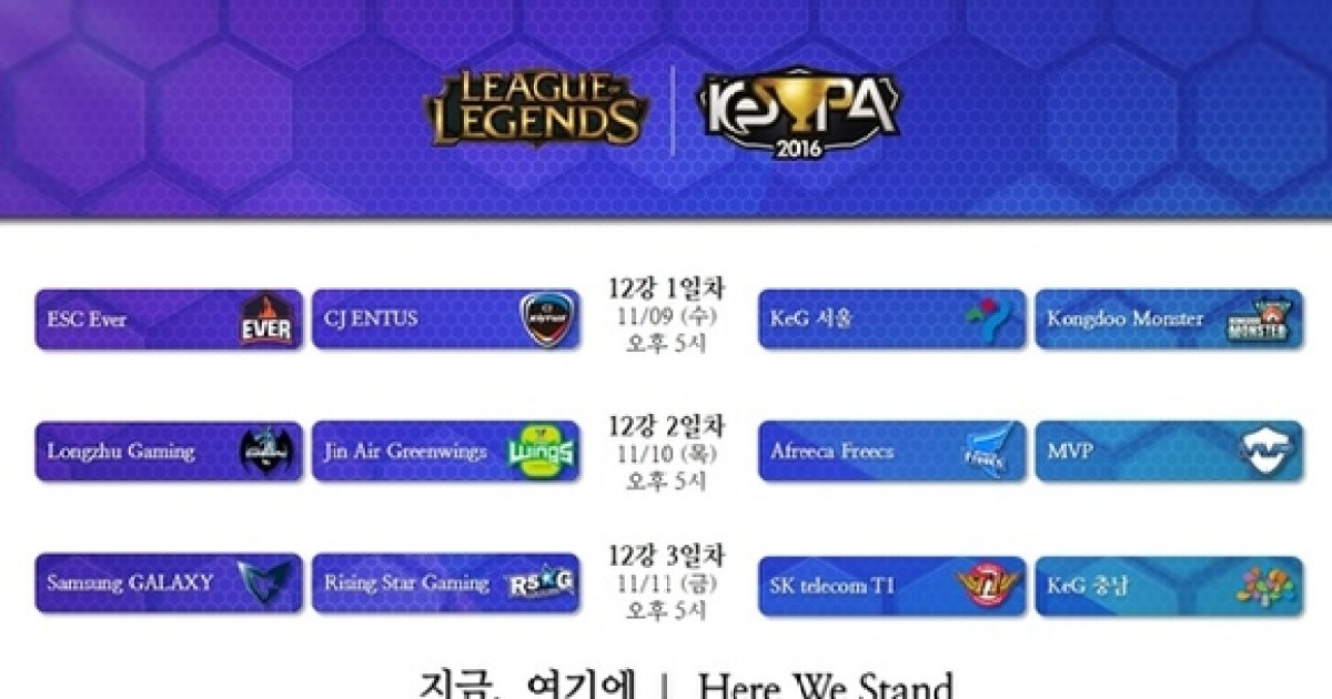 리그 오브 레전드 케스파컵 대진표 공개.. ESC-CJ 맞대결 성사
